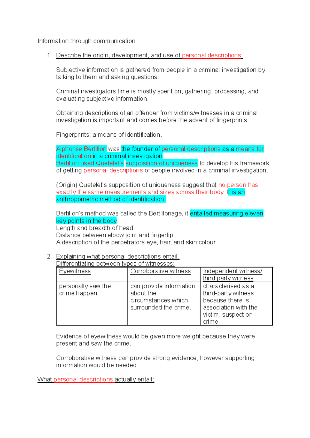 Krm 210 Unit 3 - Personal Descriptions in Criminal Investigations - Studocu
