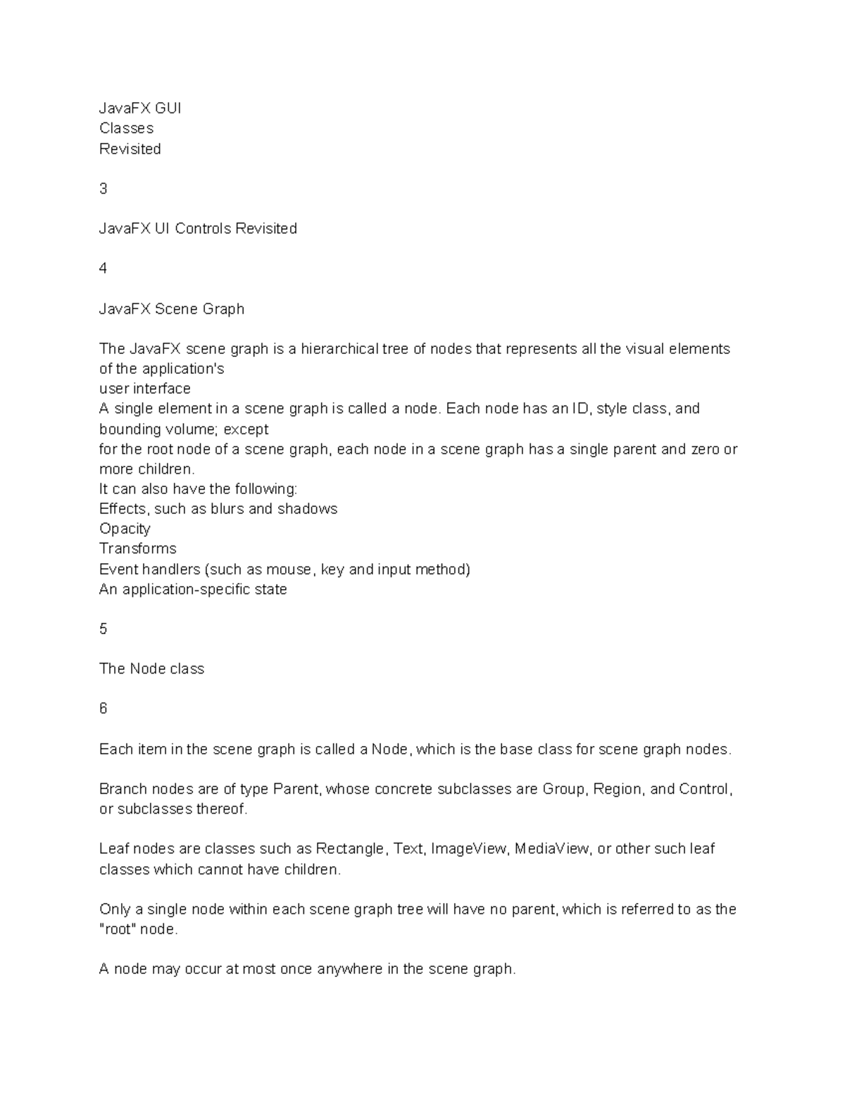 JavaFX UI Controls Summary for Project 4: Key Concepts & Classes - Studocu