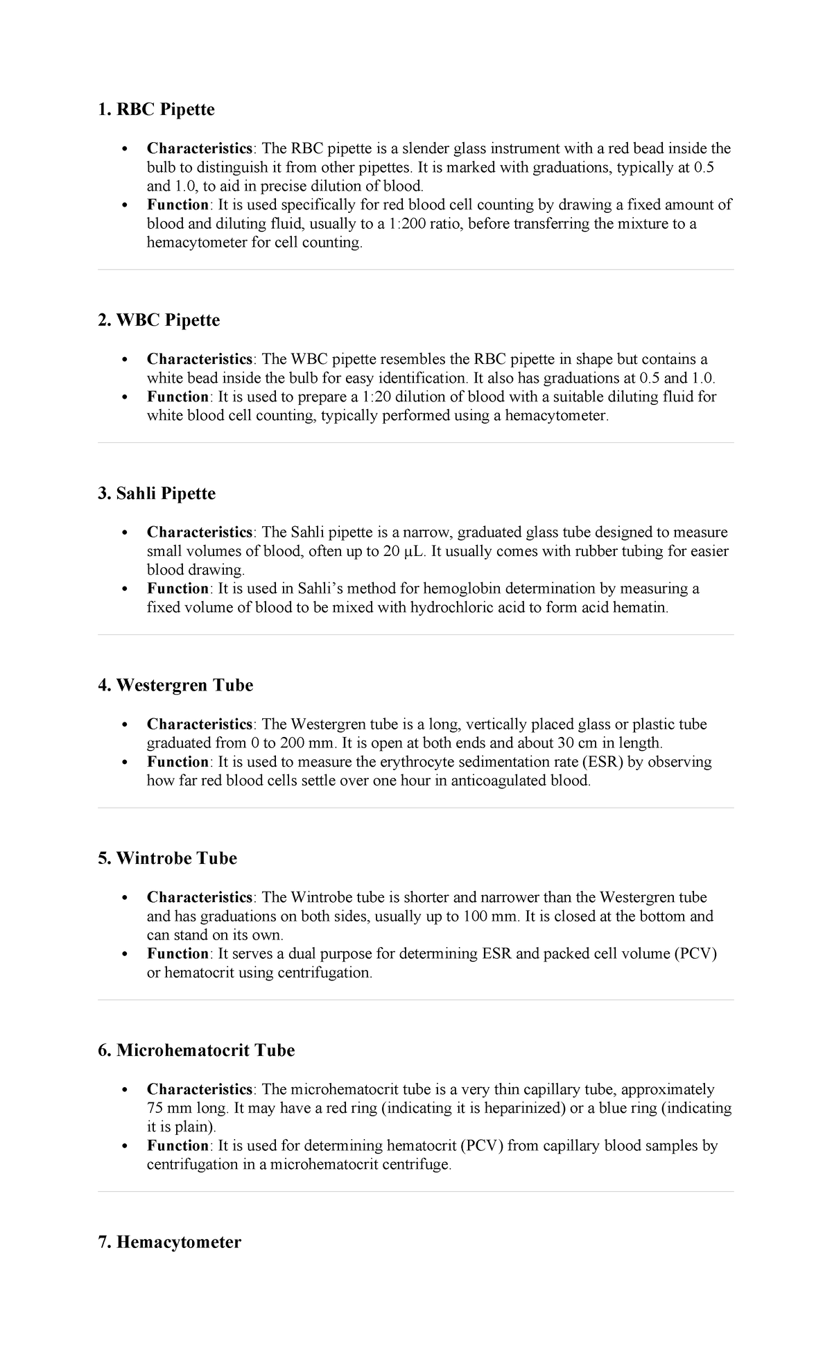 Hema Activity 1: RBC, WBC, and Hemacytometer Pipette Overview - Studocu