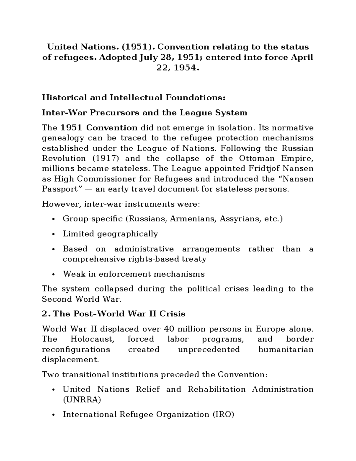 1951 Convention on Refugees: Historical Context and Core Principles ...