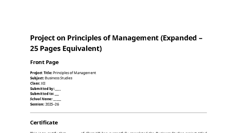 Principles of Management Project - Business Studies Class XII - Studocu