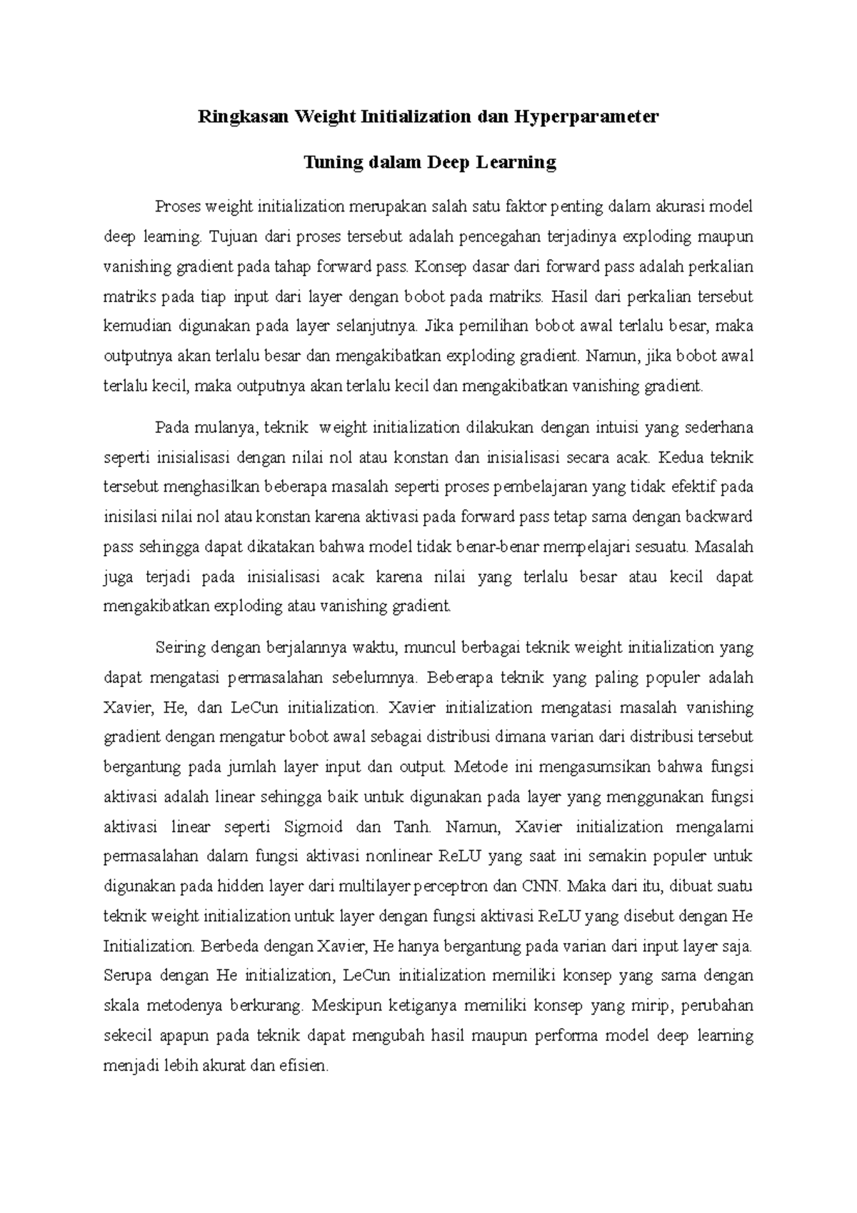 Summary of Weight Initialization and Hyperparameter Tuning - Ringkasan ...