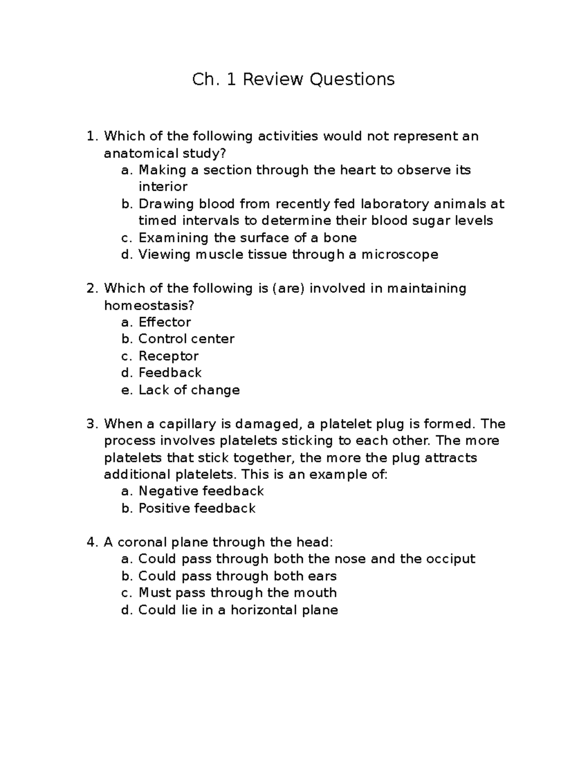 Anatomy Review Questions for Ch. 1: Key Concepts & Applications - Studocu
