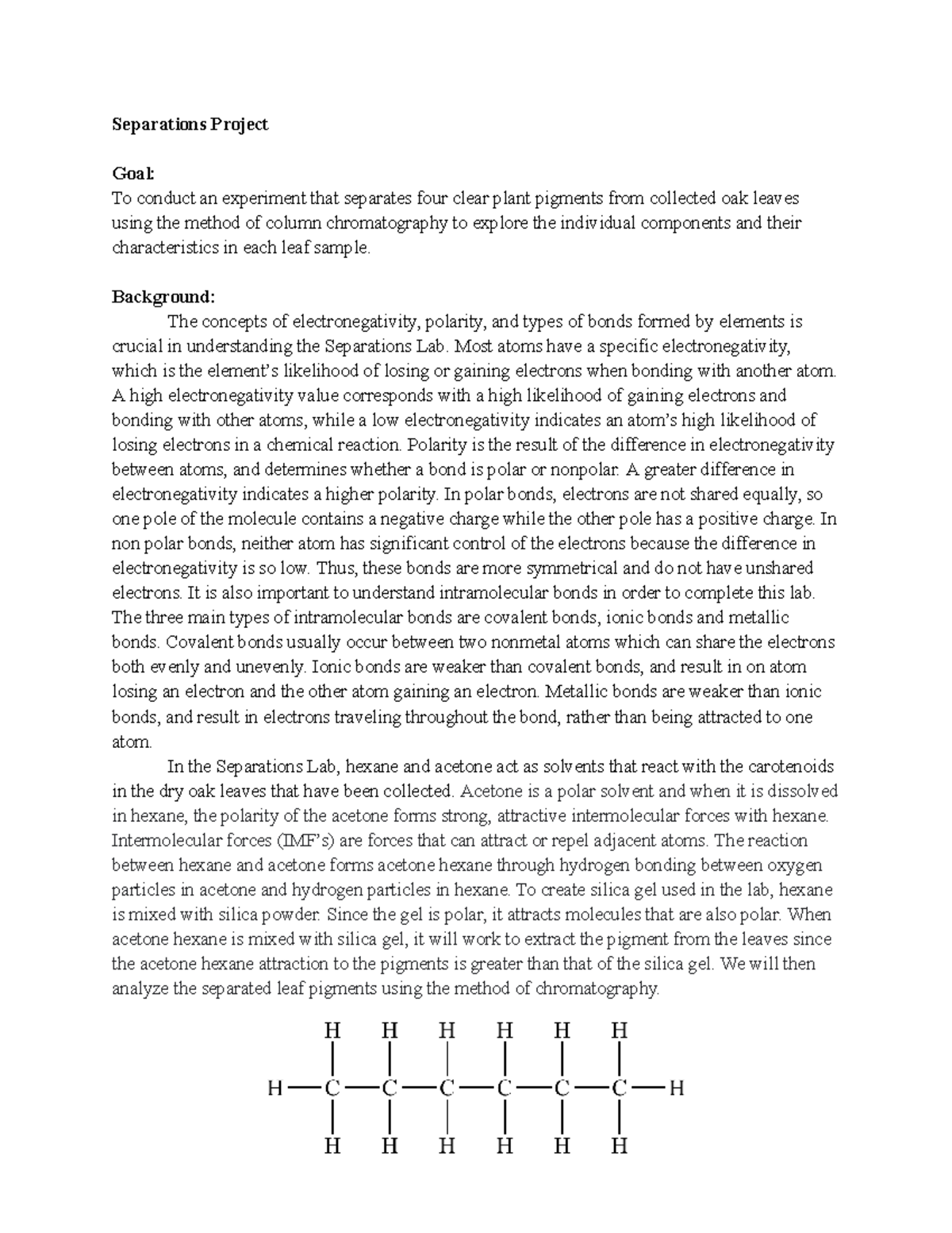 Pre Lab Report - Column Chromatography of Plant Pigments (Chem 101 ...