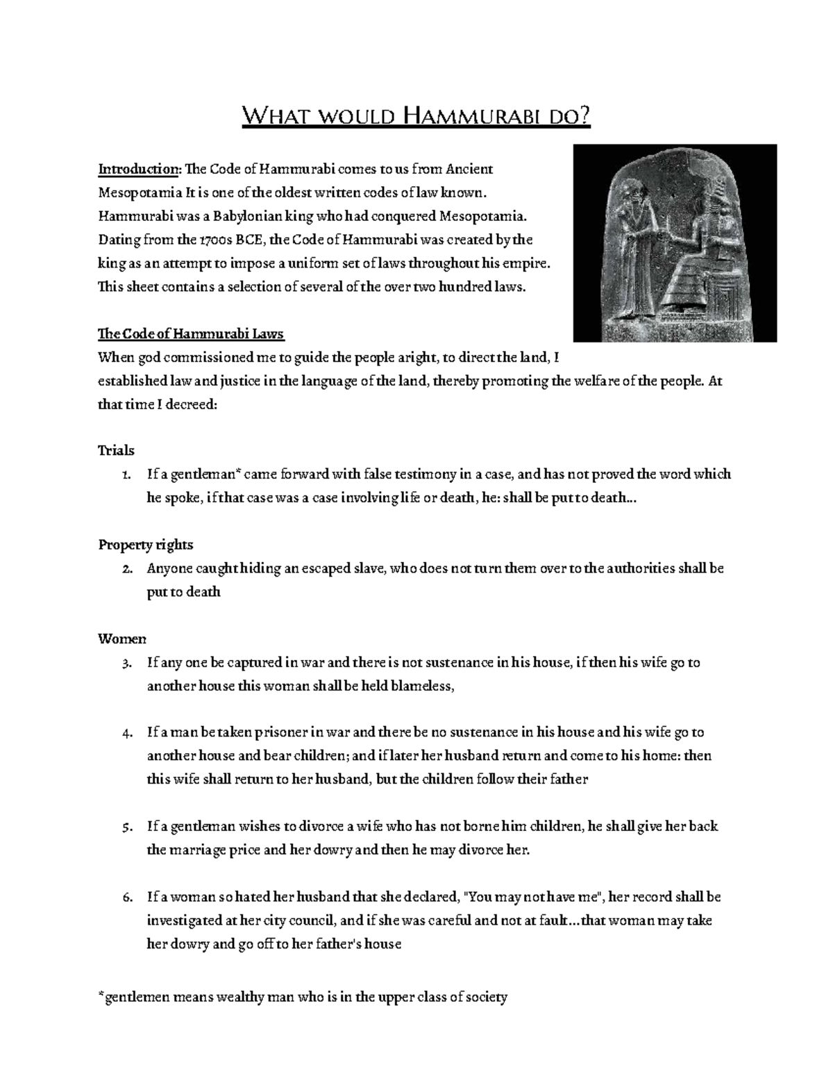 HIST 101: The Code of Hammurabi - Laws and Case Studies - Studocu