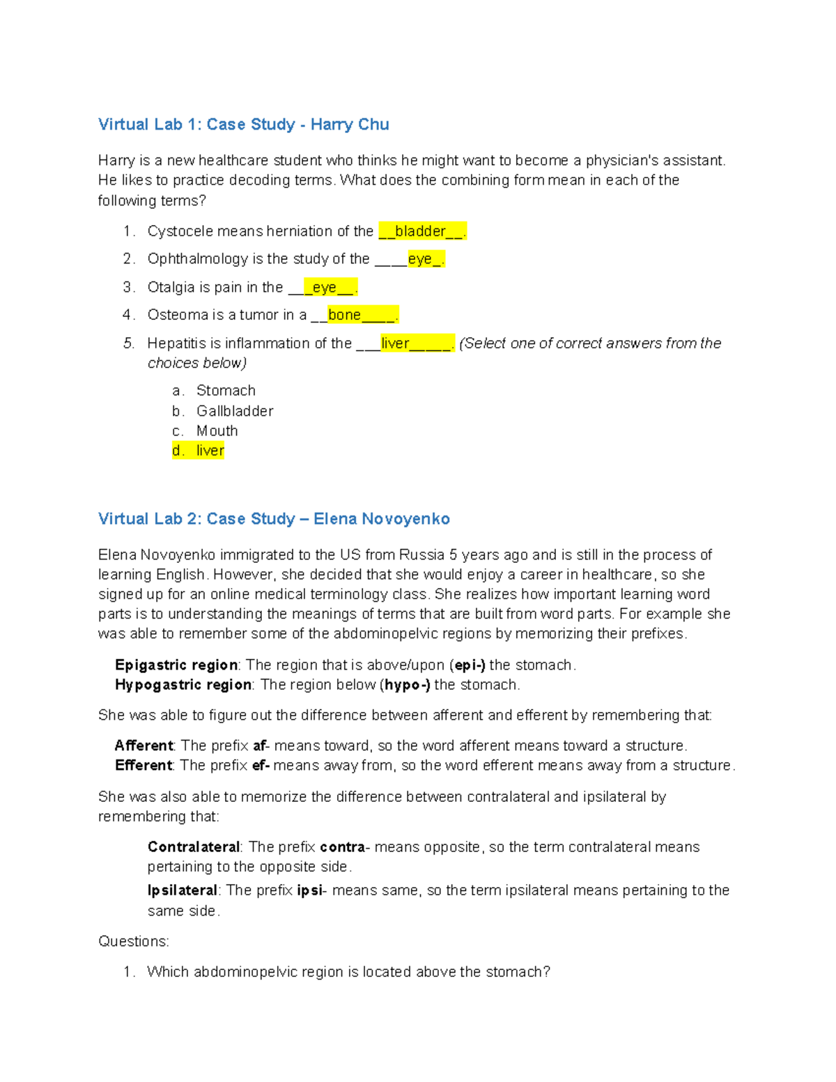 AHP105 Wk1 Virtual Lab - Case Study on Medical Terminology - Studocu