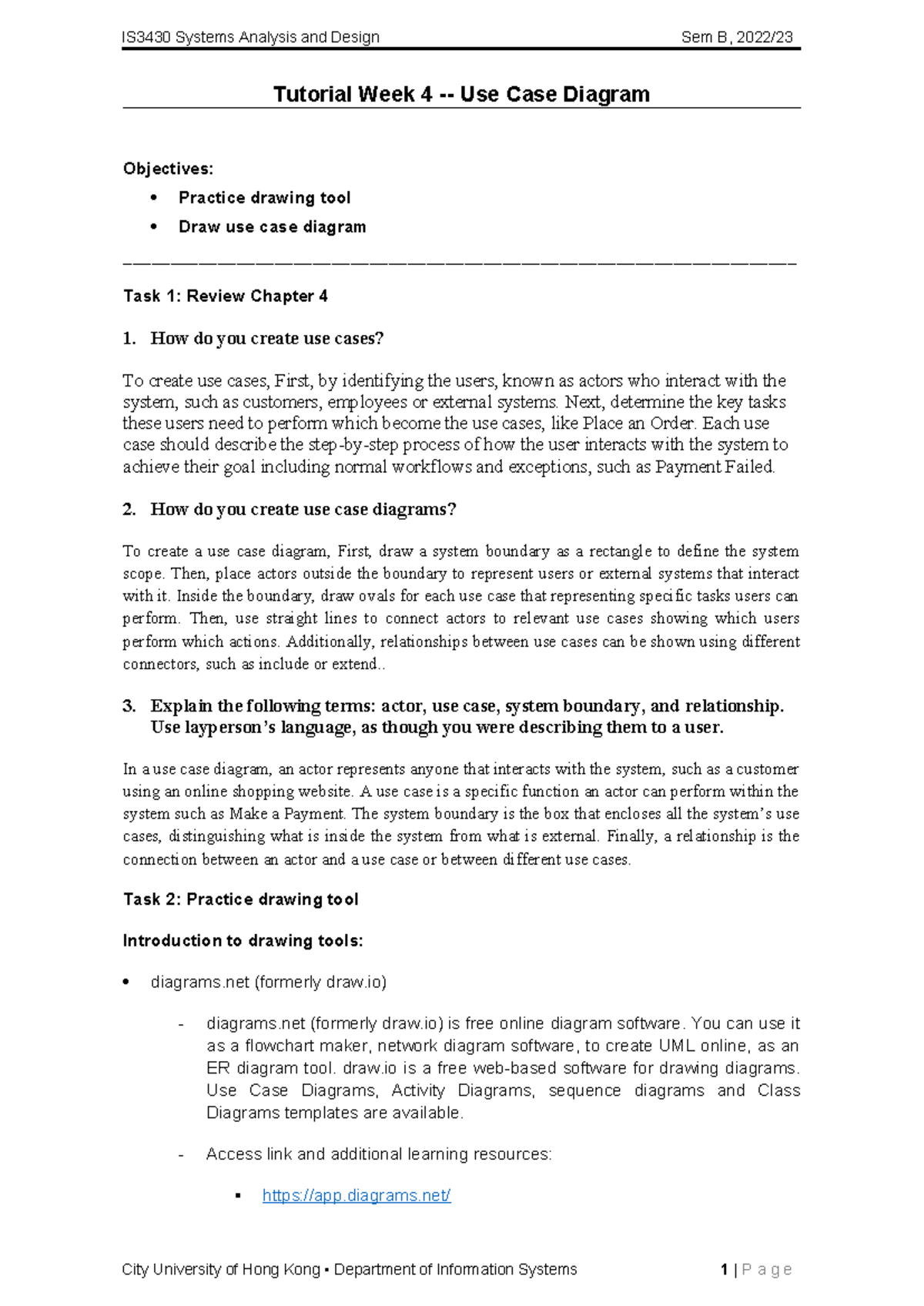IS3430 Week 4 Tutorial: Creating Use Case Diagrams Guide - Studocu