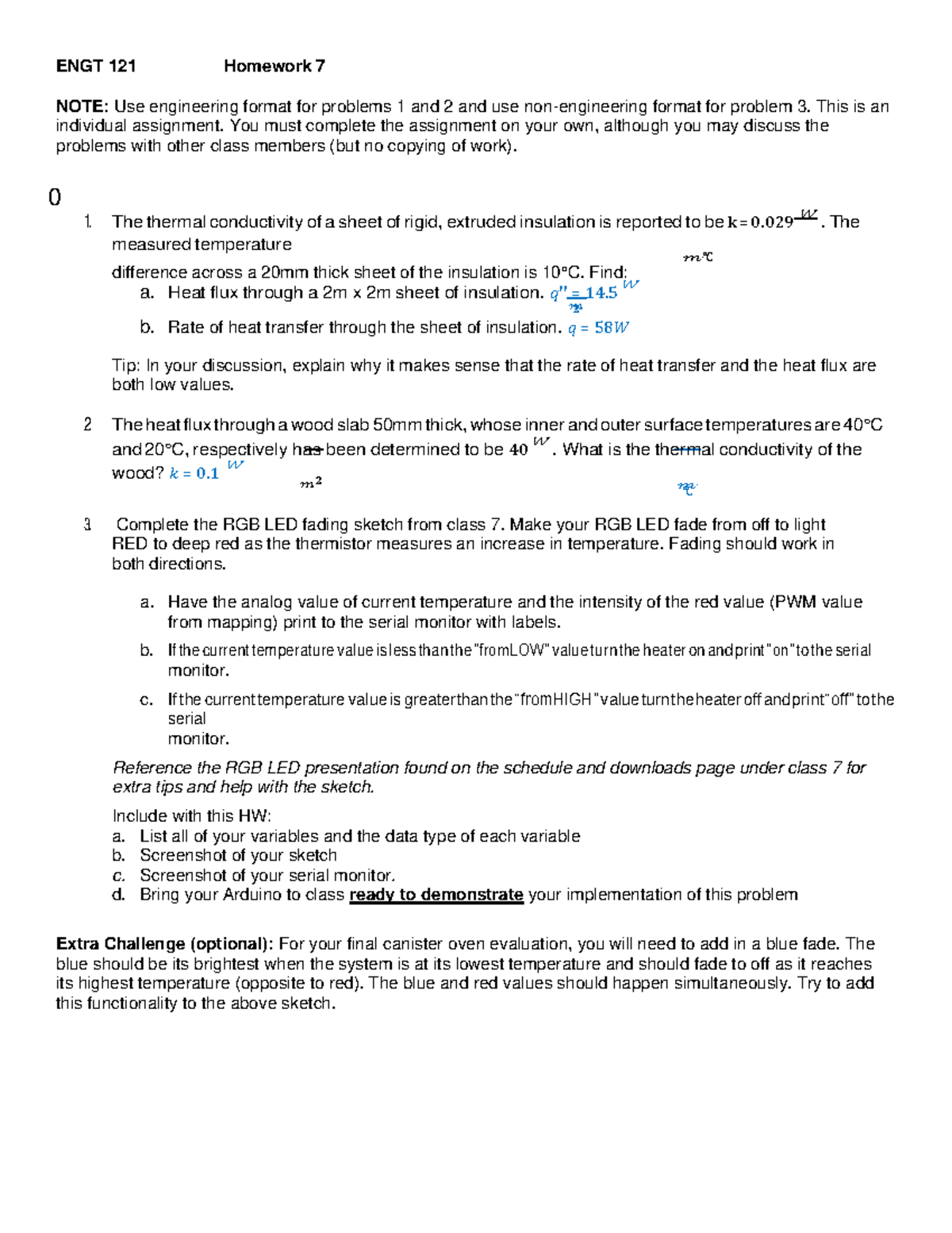 ENGT 121 Homework 7: Heat Transfer Problems & RGB LED Challenge - Studocu