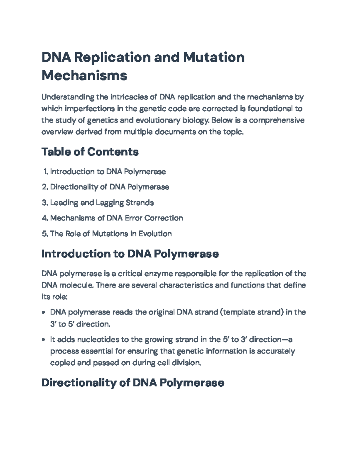 DNA Replication and Mutation Mechanisms: An Overview of Key Processes ...