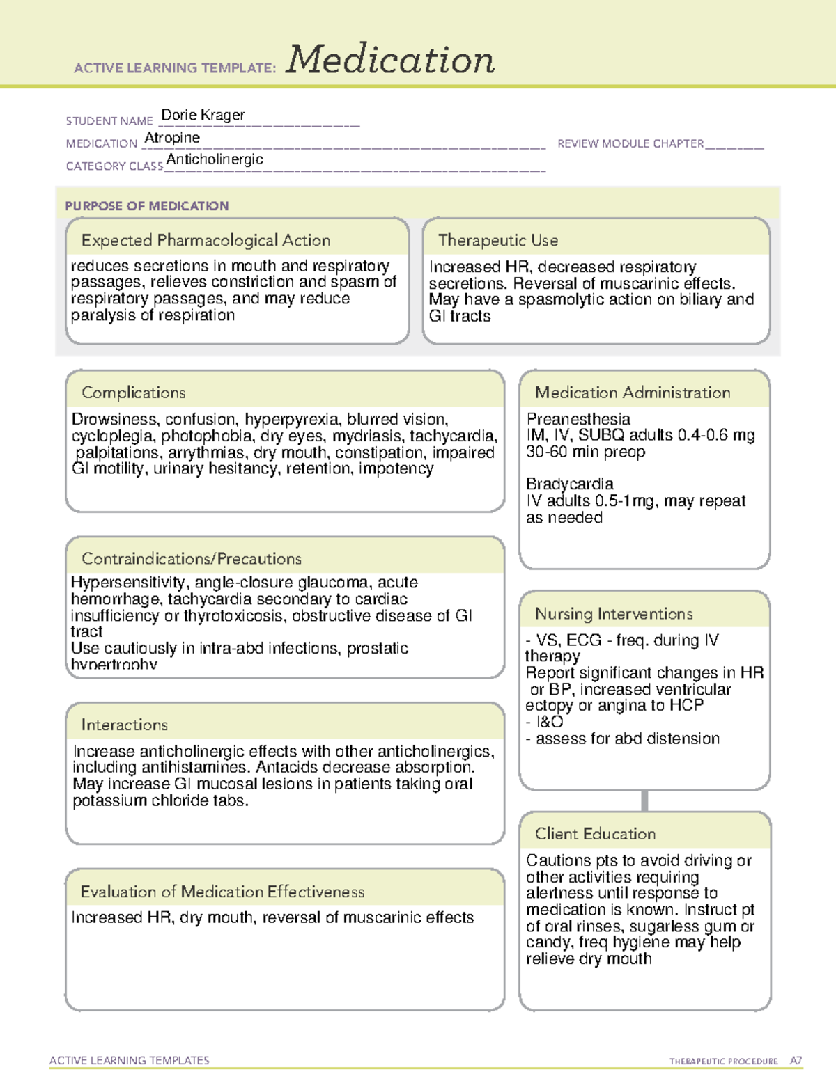 Atropine - ACTIVE LEARNING TEMPLATES TherapeuTic procedure A Medication ...