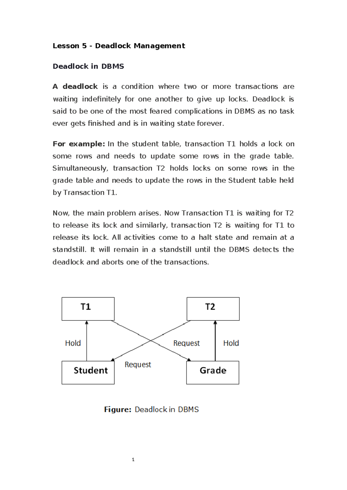 DBMS Deadlock Management Techniques - Lesson 5 (DSA) - Studocu