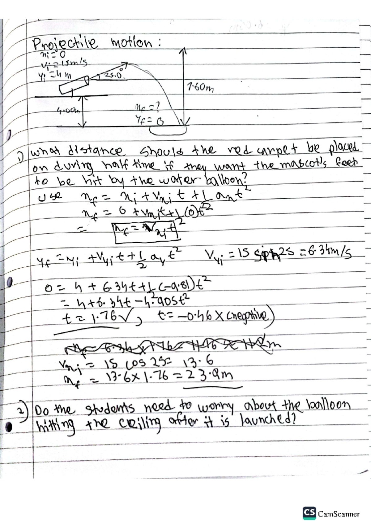Try your own problem projectile motion - PHYS2001 - Projectile motion ...
