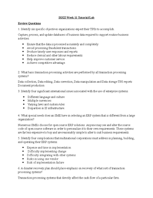 IS322 Week 2 Tutorial and Lab Solution - IS322 Week 2 Tutorial/Lab Review Questions What is the ...