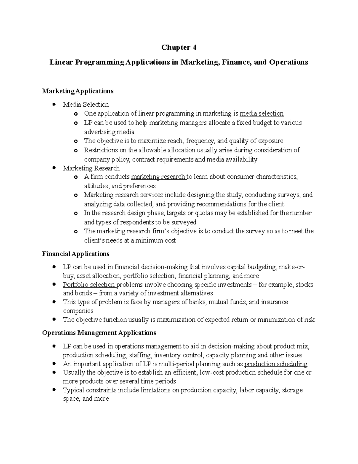 Chapter 4 Linear Programming Applications in Marketing, Finance, and ...