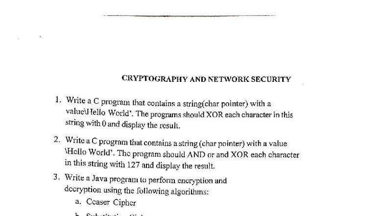 Cryptography and Network Security Lab Manual (CNS 101) - Studocu