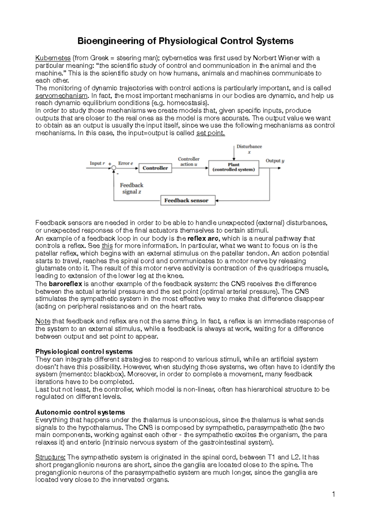 Bioengineering of Physiological Control Systems - Comprehensive Summary ...