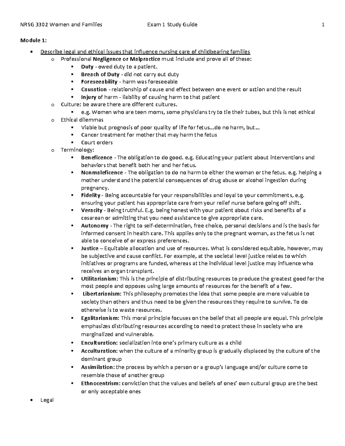 Module 1 - 4 Maternity - Module 1: - Describe legal and ethical issues ...
