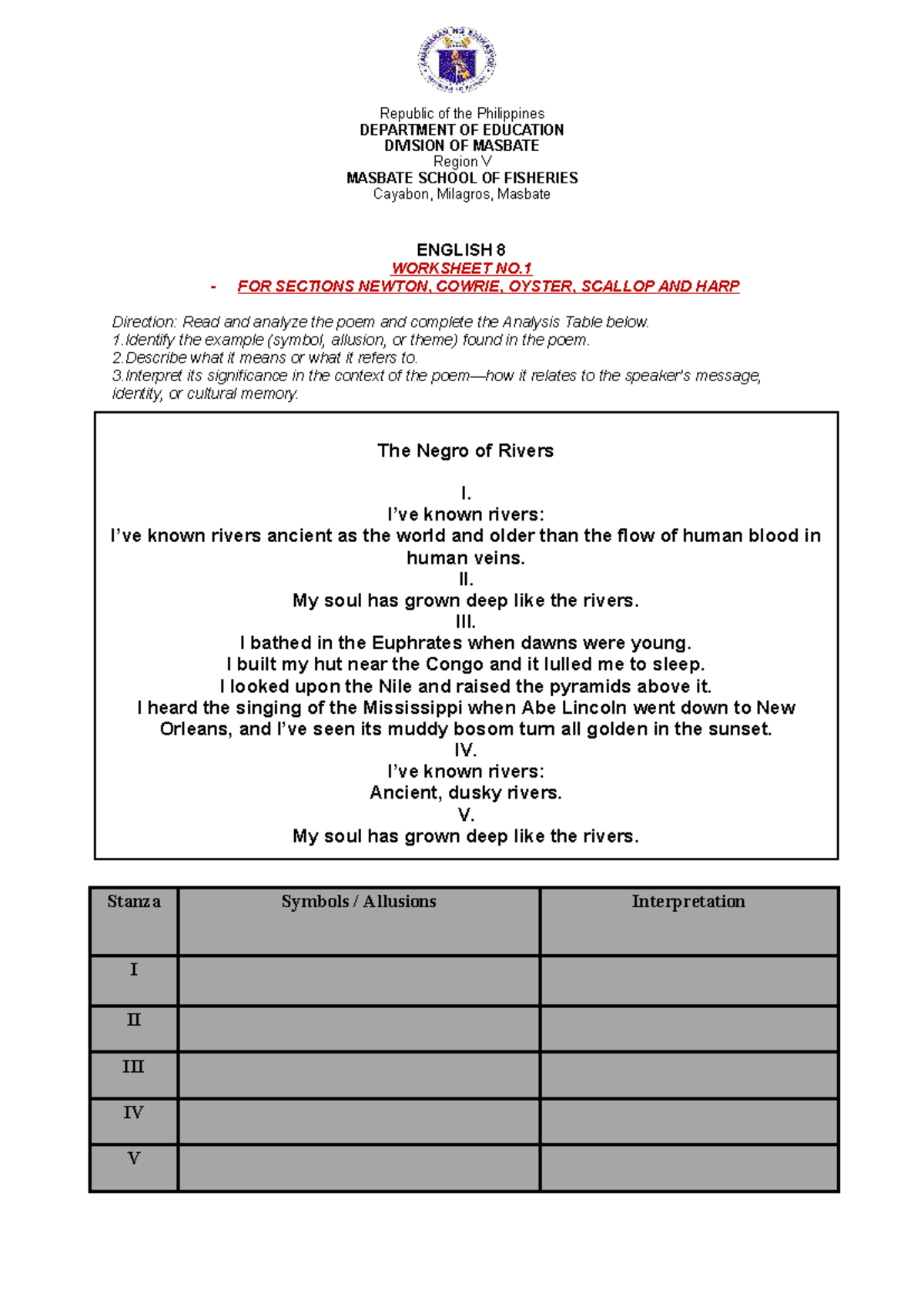ENGLISH 8 WORKSHEETS: Analysis, Essay, Symbols & Presentation Criteria ...