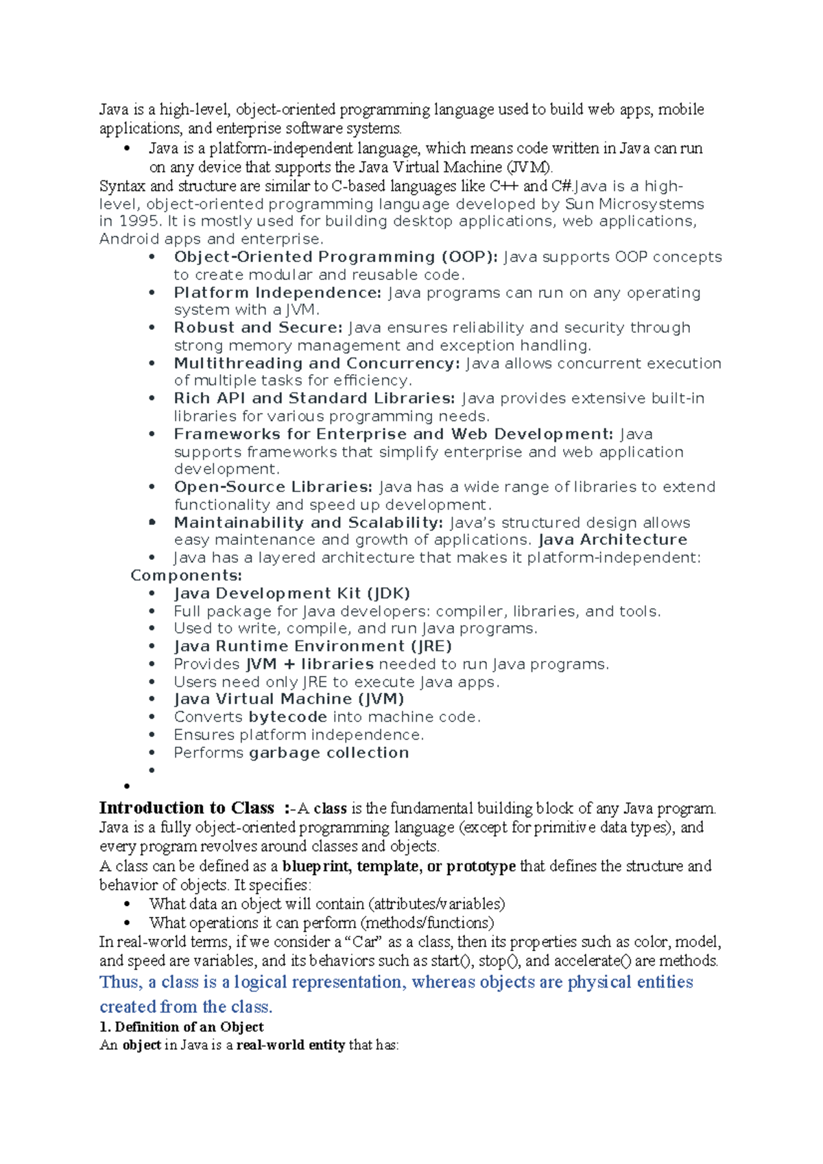 Java Programming Unit 1: Fundamentals and Key Concepts - Studocu