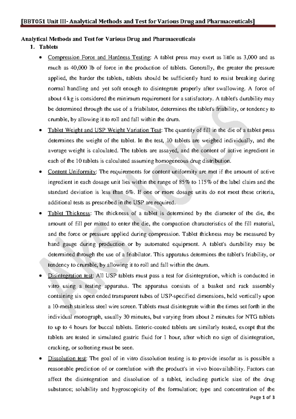 Pharma-BT BBT051 Unit-III: Analytical Methods for Drug Testing - Studocu