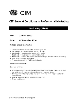 NCE N530-2024 - Past papers - Marketing - Studocu