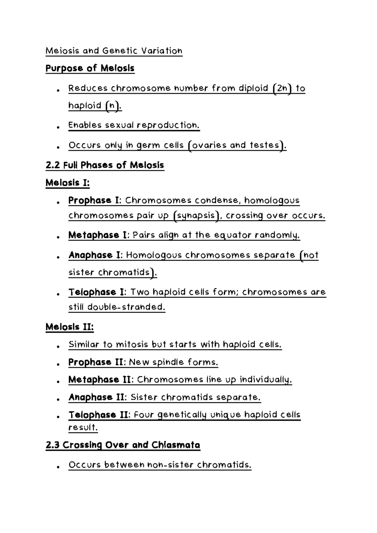 Guide to Meiosis GR 12: Revision Notes & Study Flashcards - Studocu