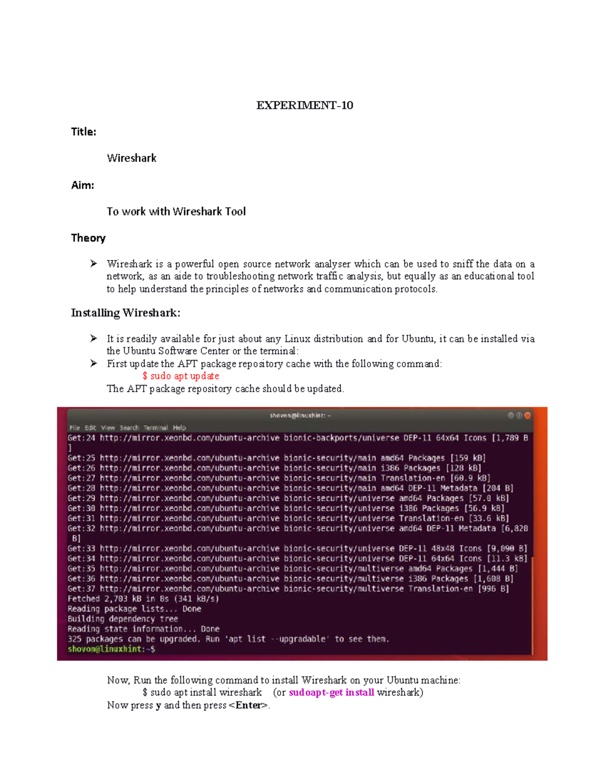 Experiment 10: Wireshark Tool Usage and Packet Analysis Notes - Studocu