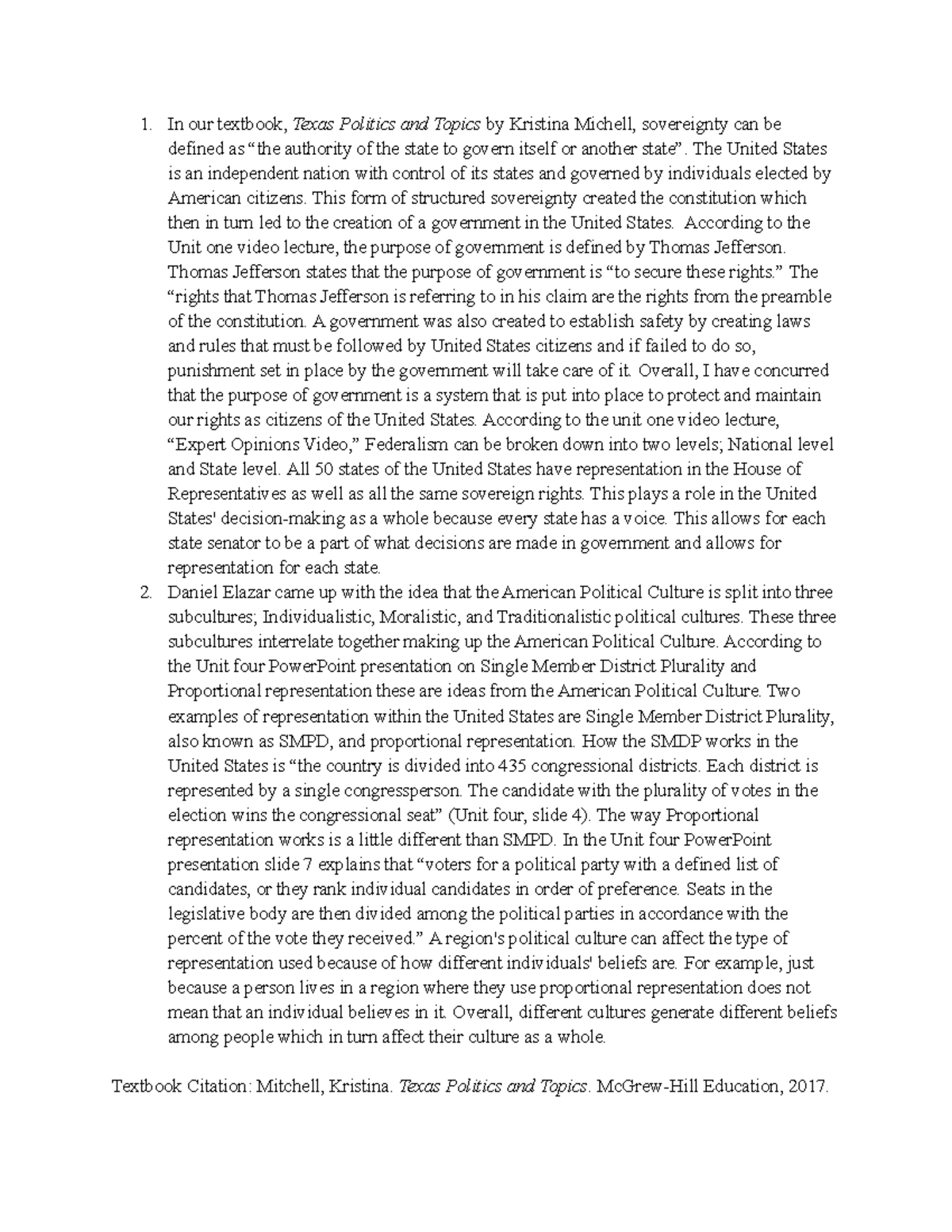 POLS 2306 Short Answer Responses: Key Concepts in U.S. Politics - Studocu