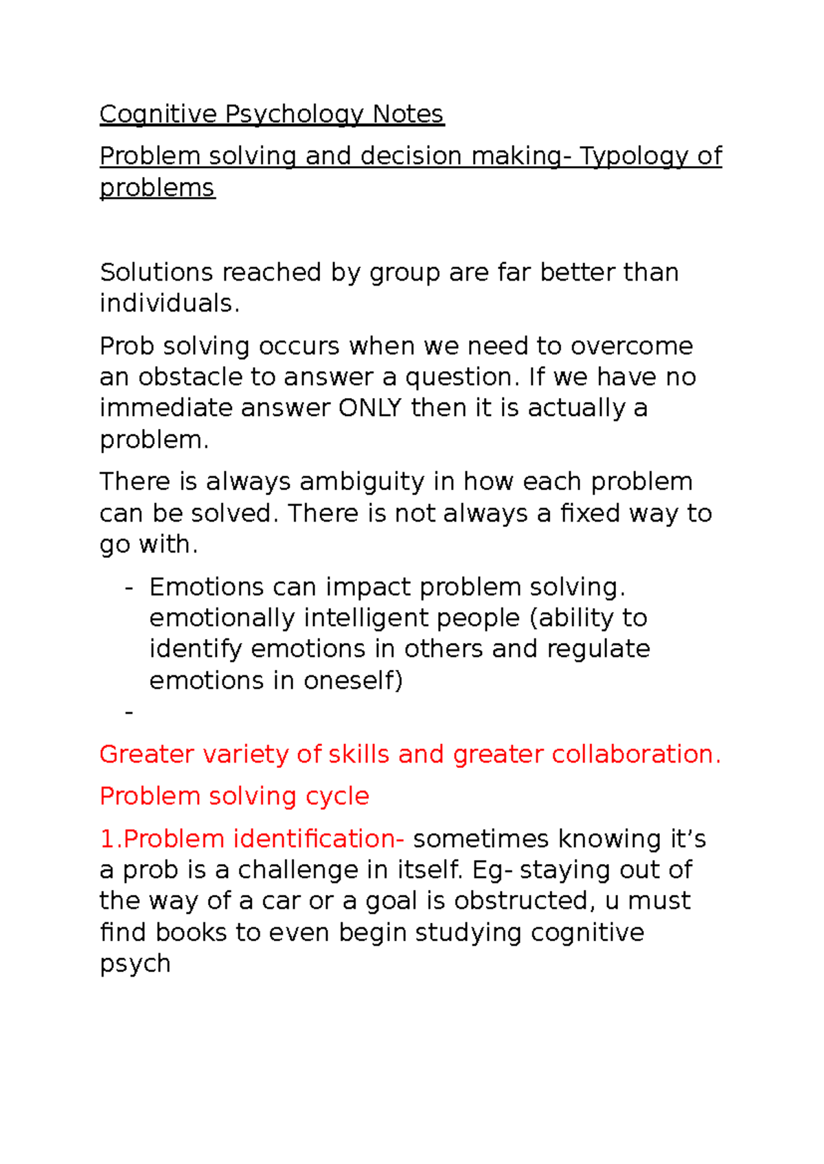Cognitive Psychology Notes: Problem Solving & Decision Making ...