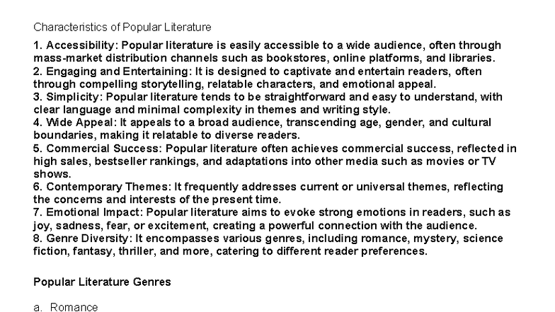 Contemporary Literature Characteristics: Lecture Notes (ENG 101) - Studocu