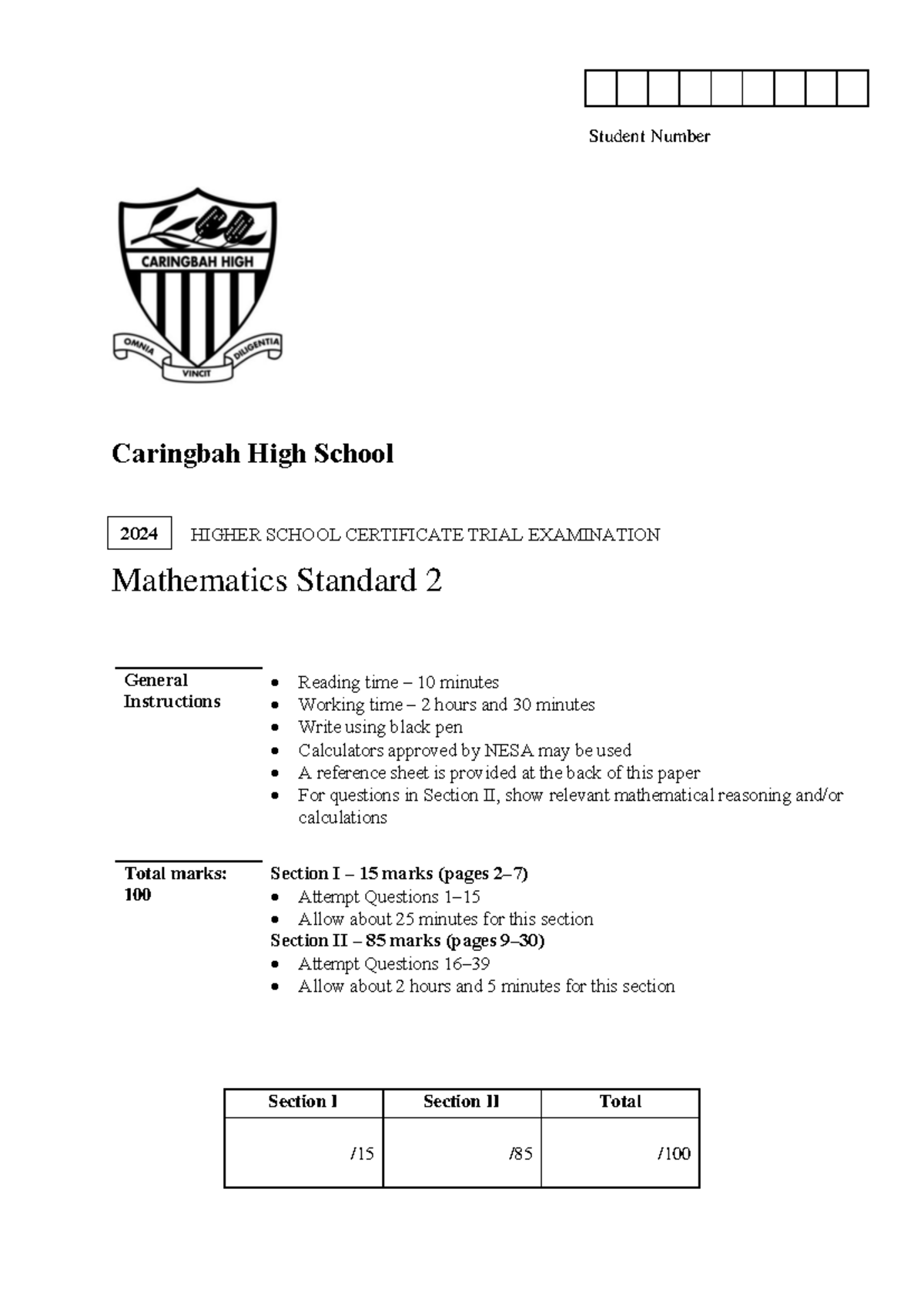 2024 HSC Trial Exam - Mathematics Standard 2 Questions - Studocu