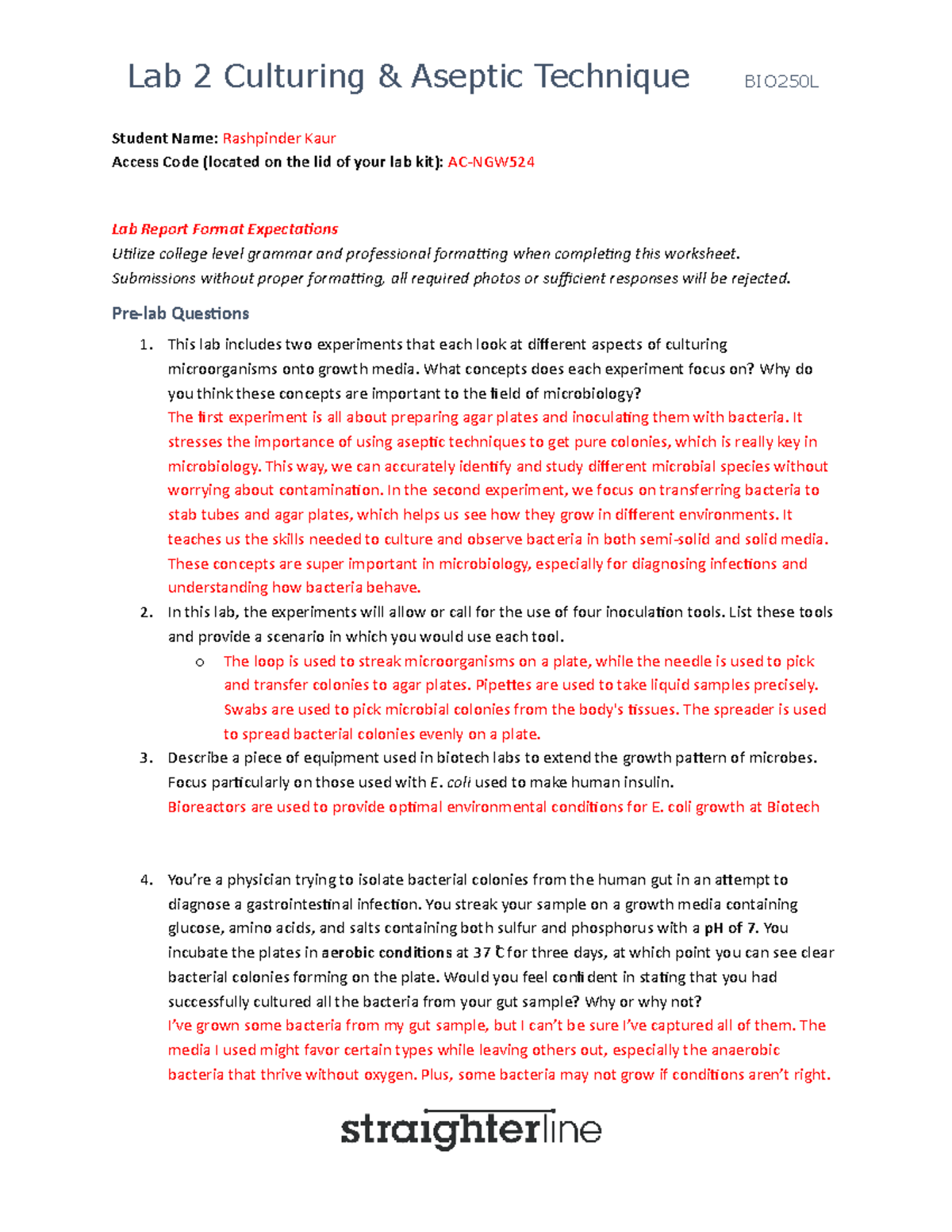 BIO250 Lab 2: Culturing Aseptic Techniques and Bacterial Transfer - Studocu