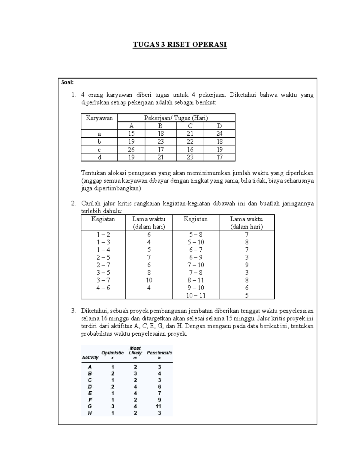 Tugas 3 Alokasi Dan Jalur Kritis Dalam Riset Operasi Ekma4413 Studocu