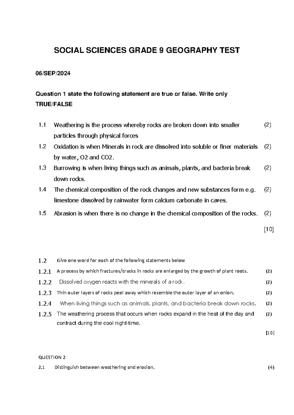 Social Sciences Grade 9 Geography TEST - SOCIAL SCIENCES GRADE 9 ...