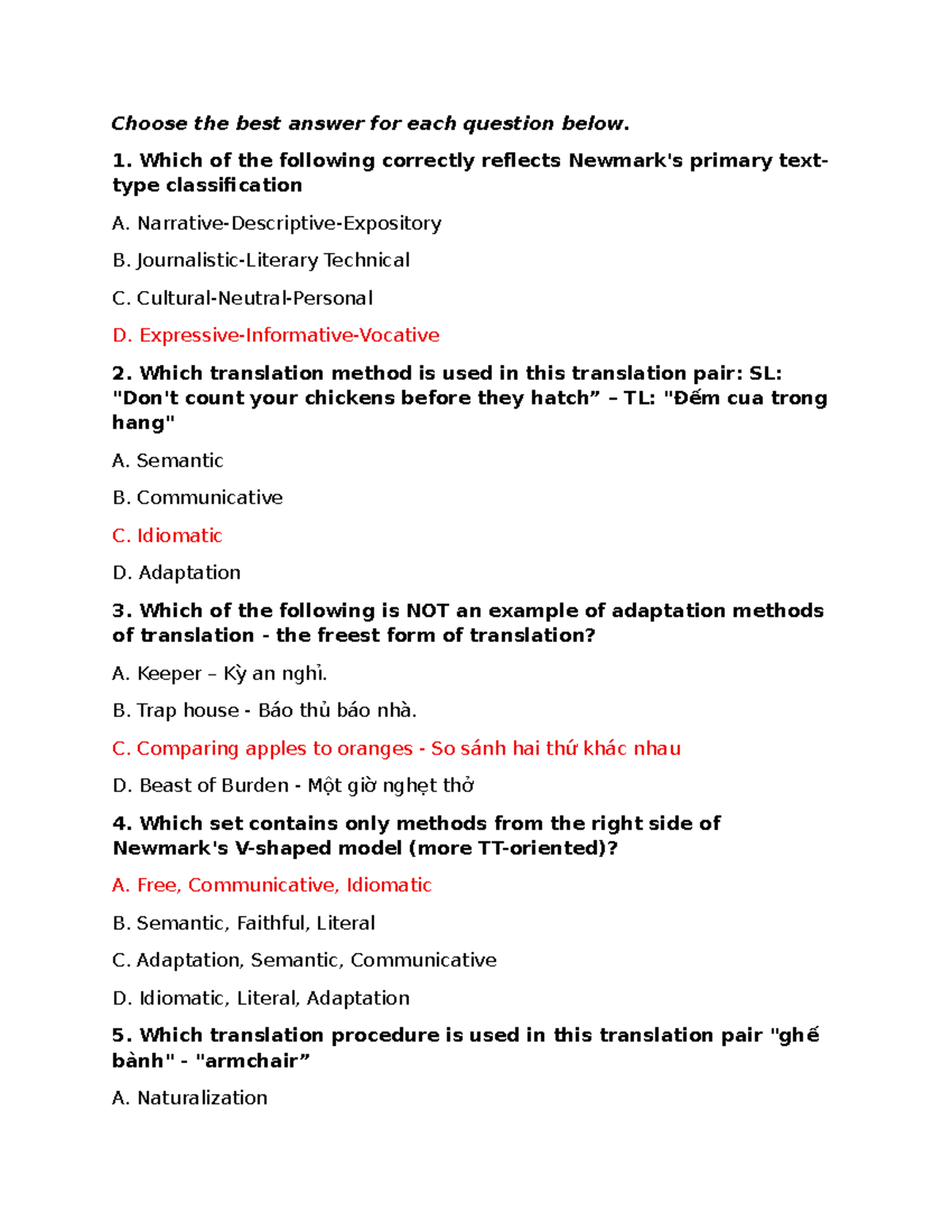 Practice Quiz - Translation Methods and Procedures (SZSA) - Studocu