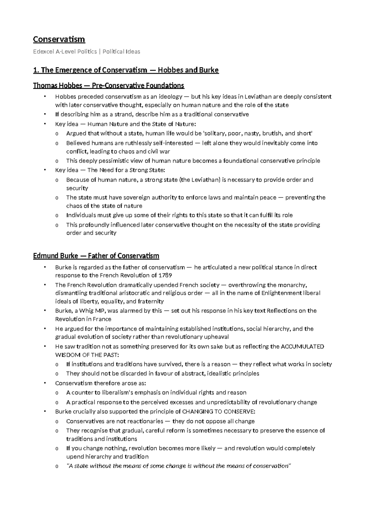 Conservatism Edexcel Politics: Detailed Notes on Key Thinkers and ...