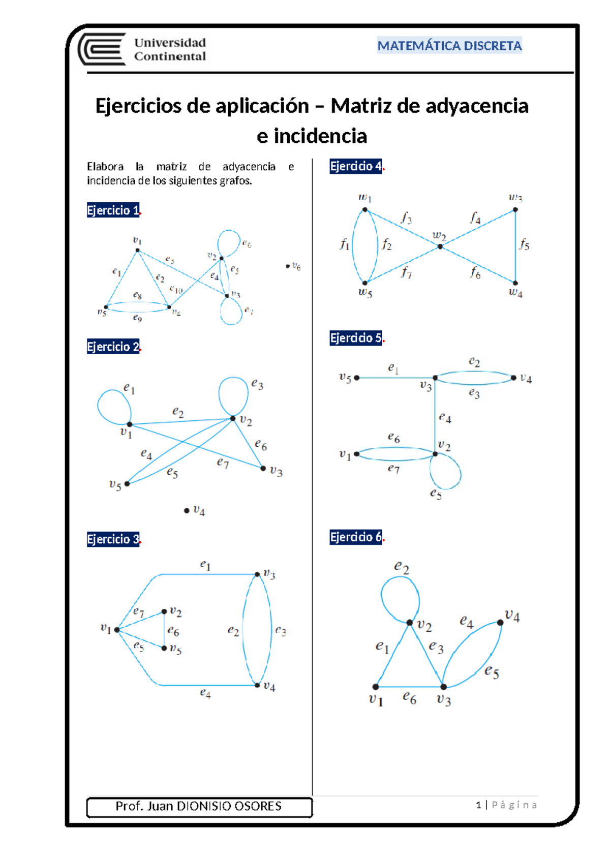 Guia 3.3 - Ejercicios de Aplicacion Matriz de Adyacencia e incidencia ...