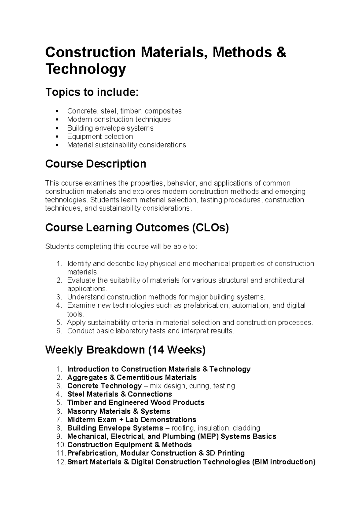 Construction Materials, Methods & Technology (CMT 101) Overview - Studocu