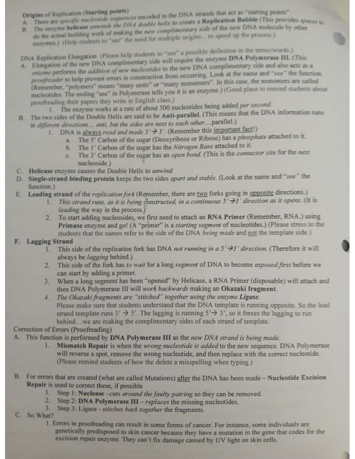 Molecular Biology Study Guide: DNA Replication & Proofreading (MO BIO 1 ...