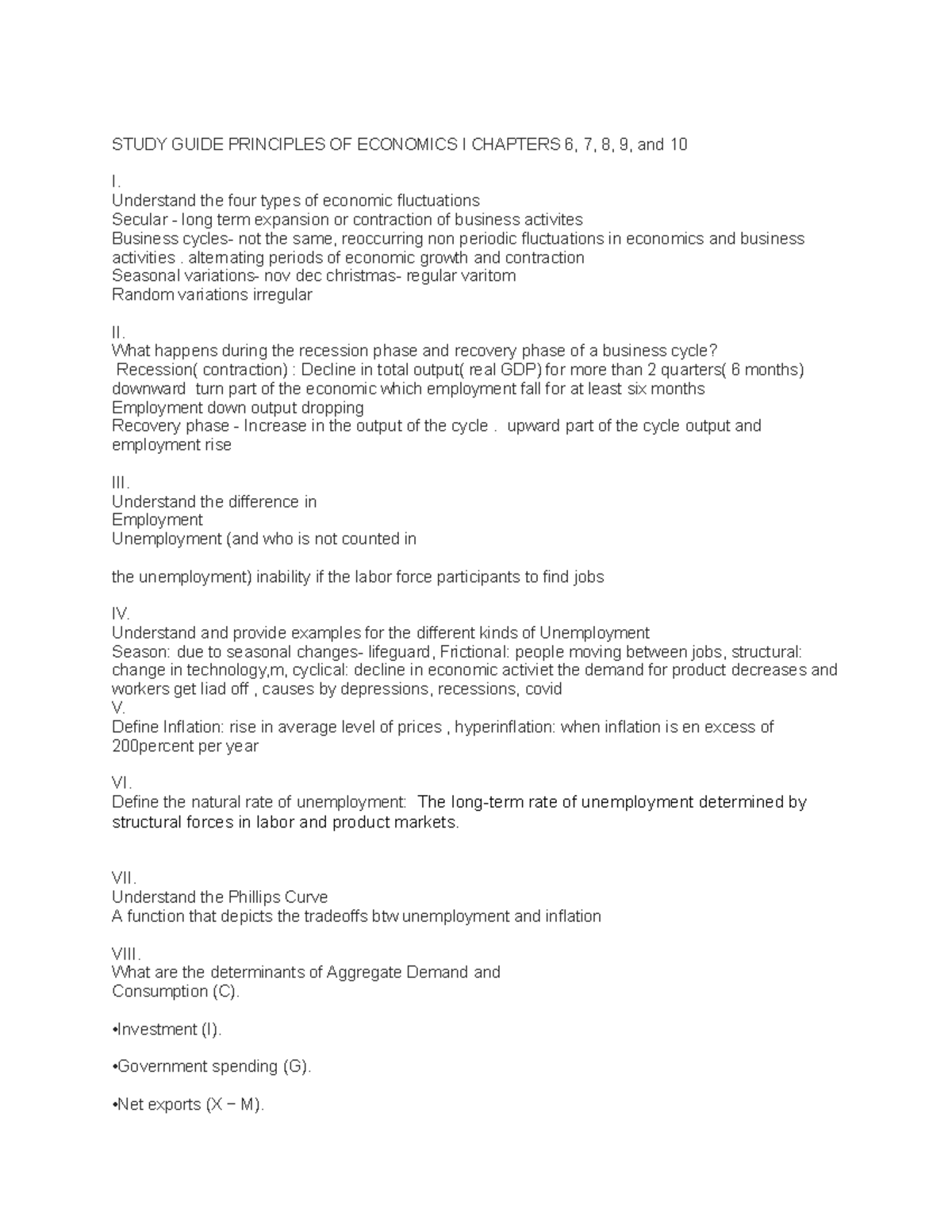 Study Guide for Principles of Economics I: Chapters 6-10 - STUDY GUIDE ...