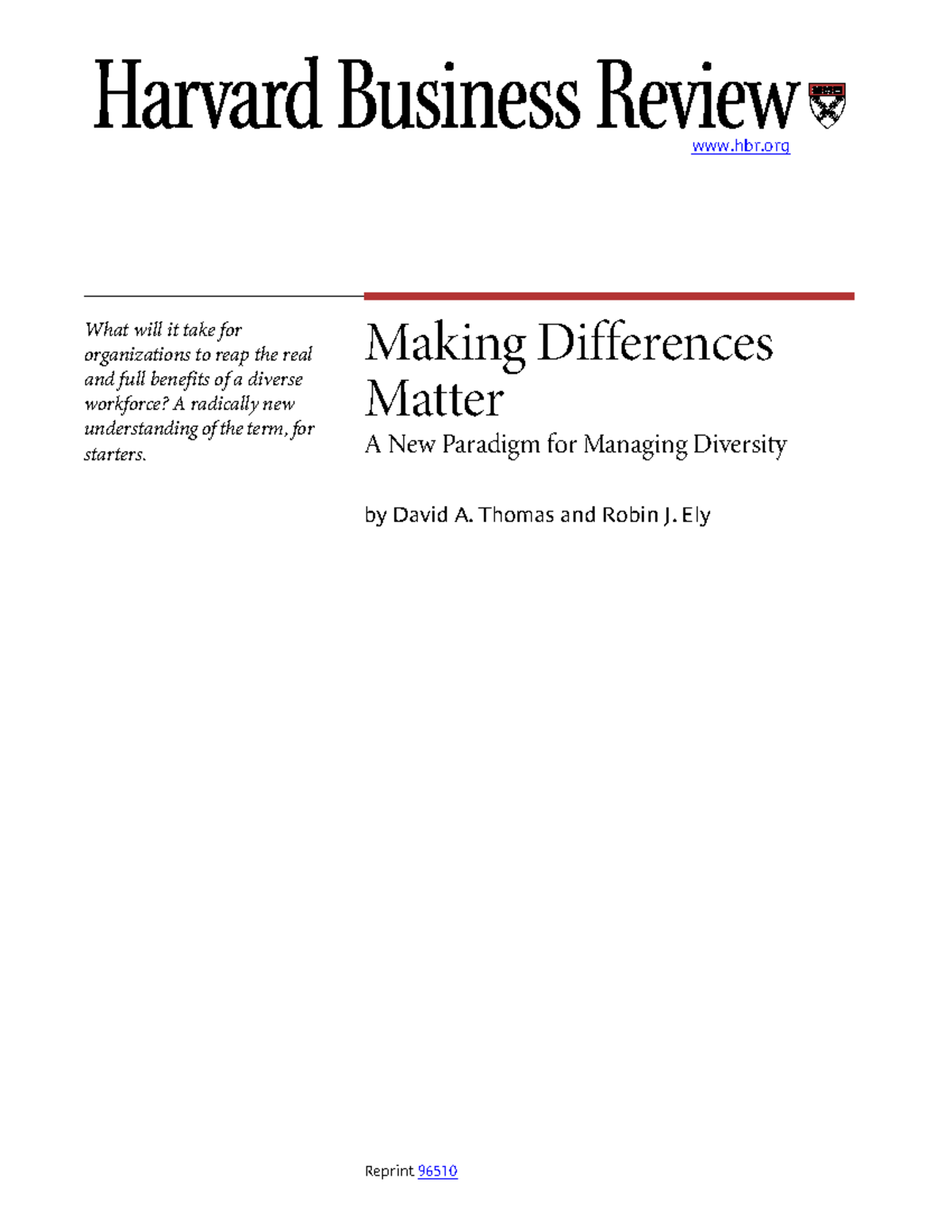 Making Differences Matter A New Paradigm - ####### hbr Making Differences Matter A New Paradigm ...