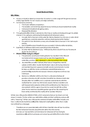 Sunset Boulevard: Themes and Analysis Table for Film Studies (FS 101 ...