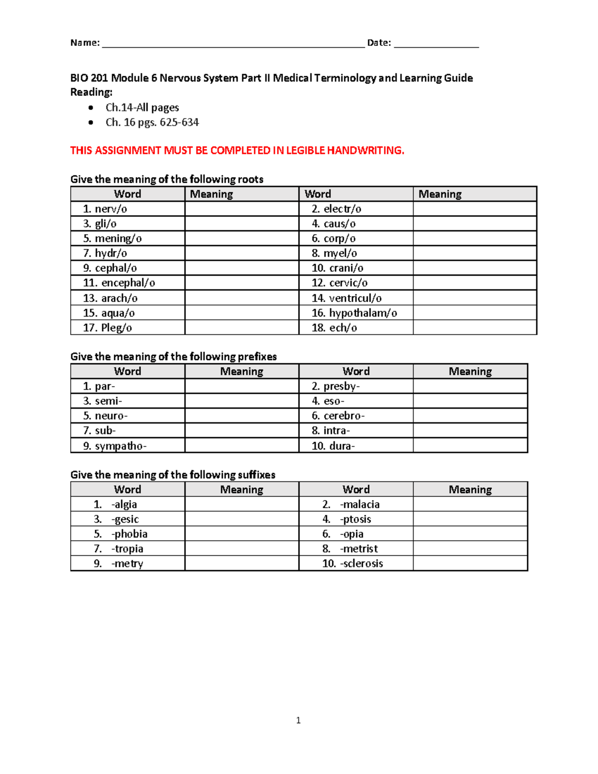 BIO 201 Module 6 Learning Guide: Nervous System II Essentials - Studocu