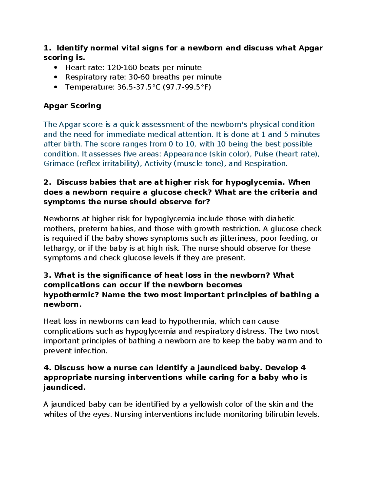 NURS 220: Newborn Nursing Care Assignment & Vital Signs Overview - Studocu