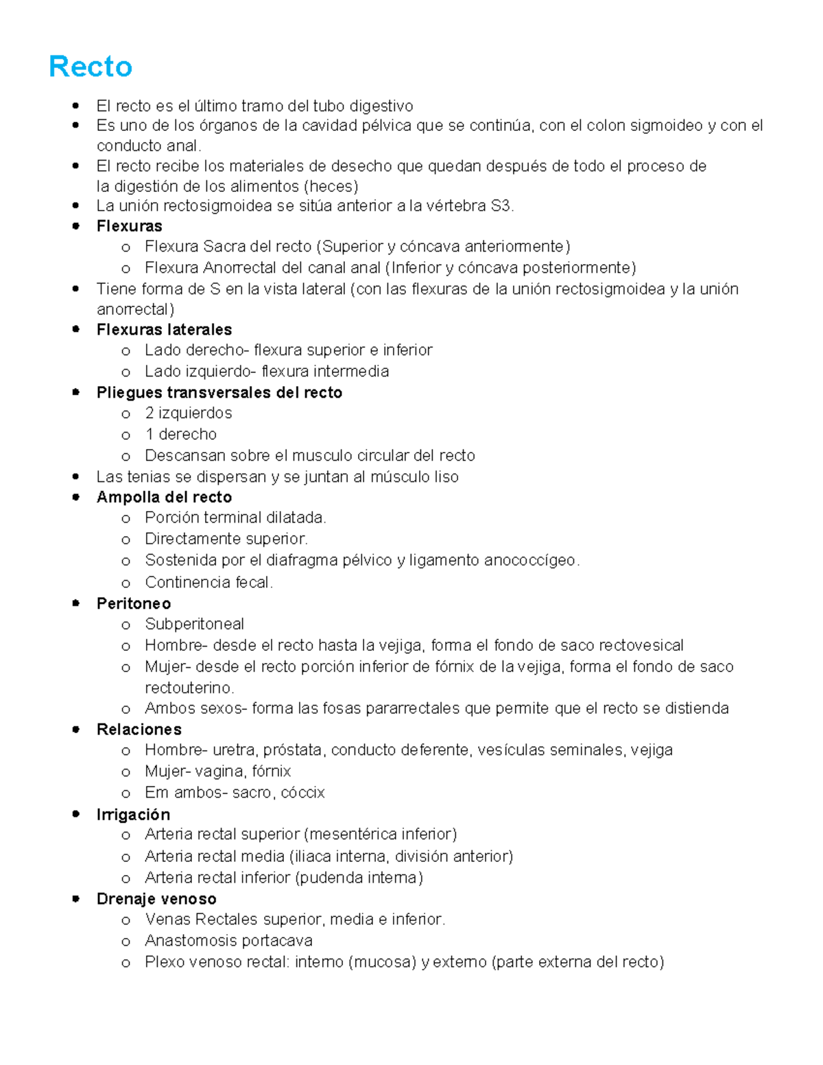 Anatomía del Recto: Estructura y Funciones del Tubo Digestivo - Studocu