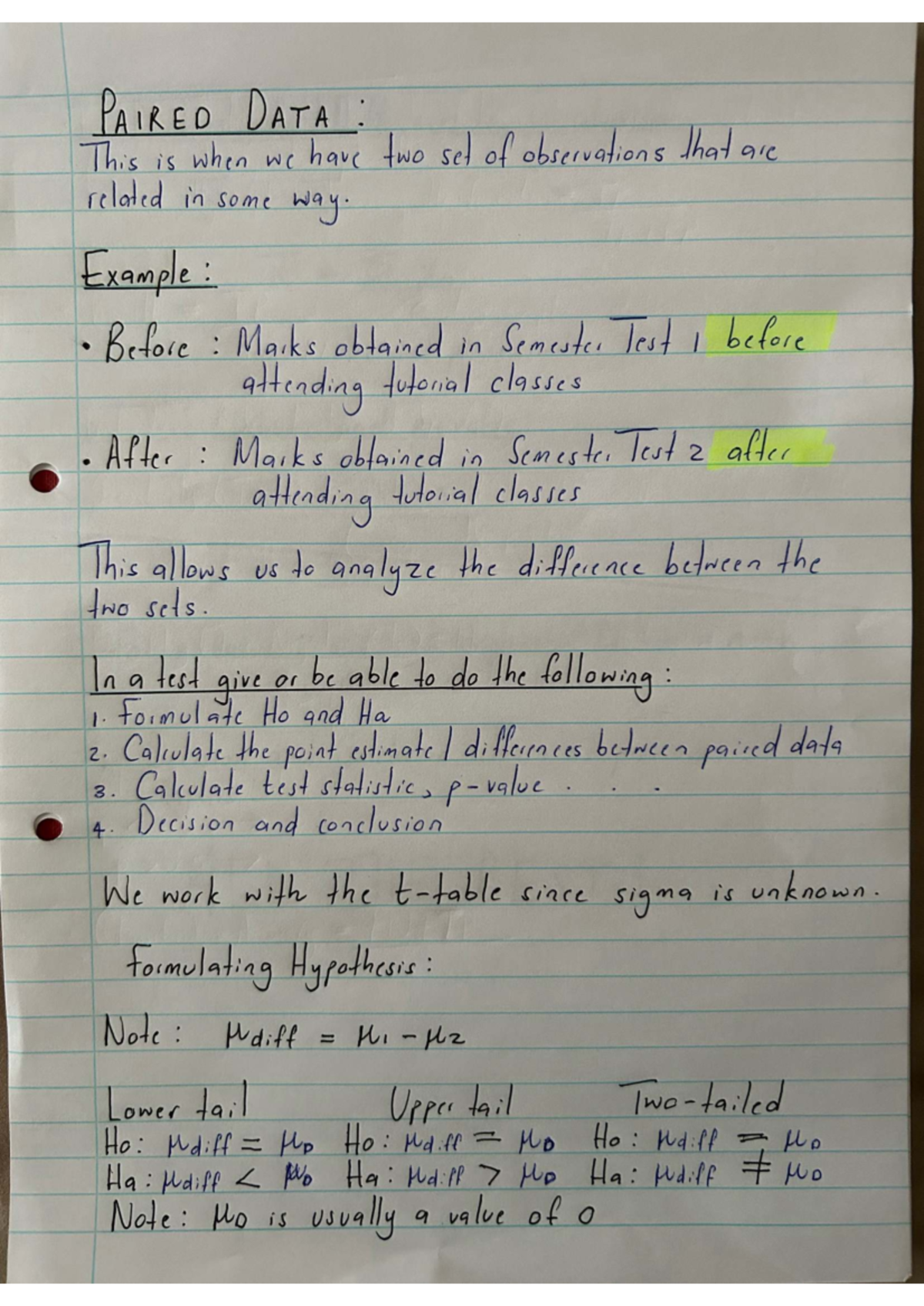 Paired Data Analysis Hypothesis Testing Statistical Methods Studocu