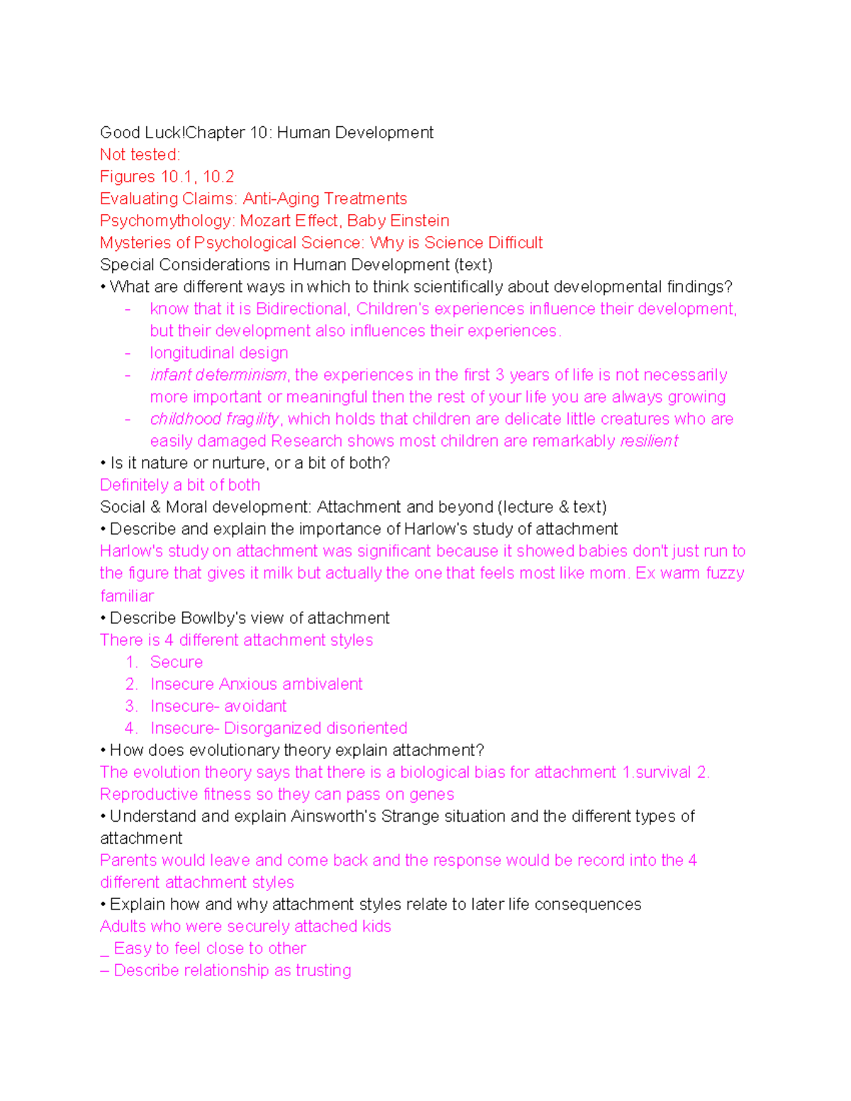 Midterm 1 - study guide - Good Luck!Chapter 10: Human Development Not ...