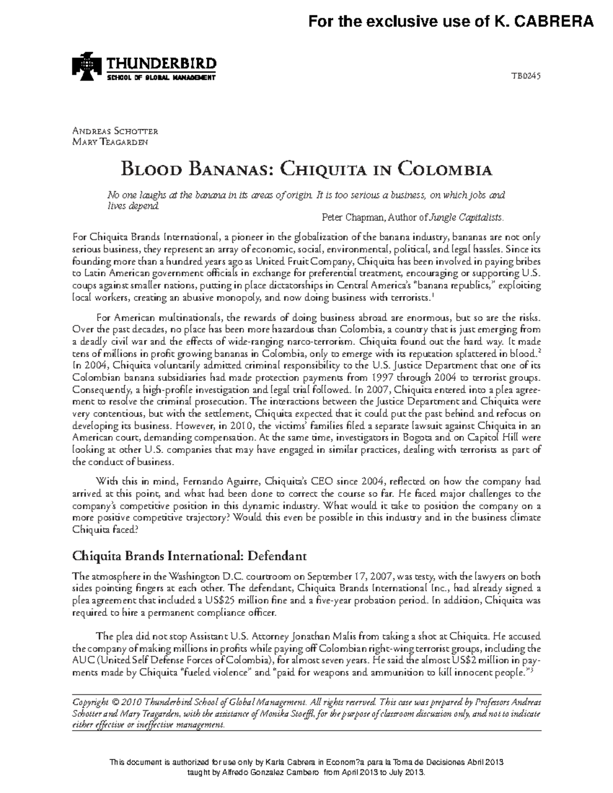 CASO 1: Blood Bananas - Chiquita's Controversial Legacy in Colombia ...