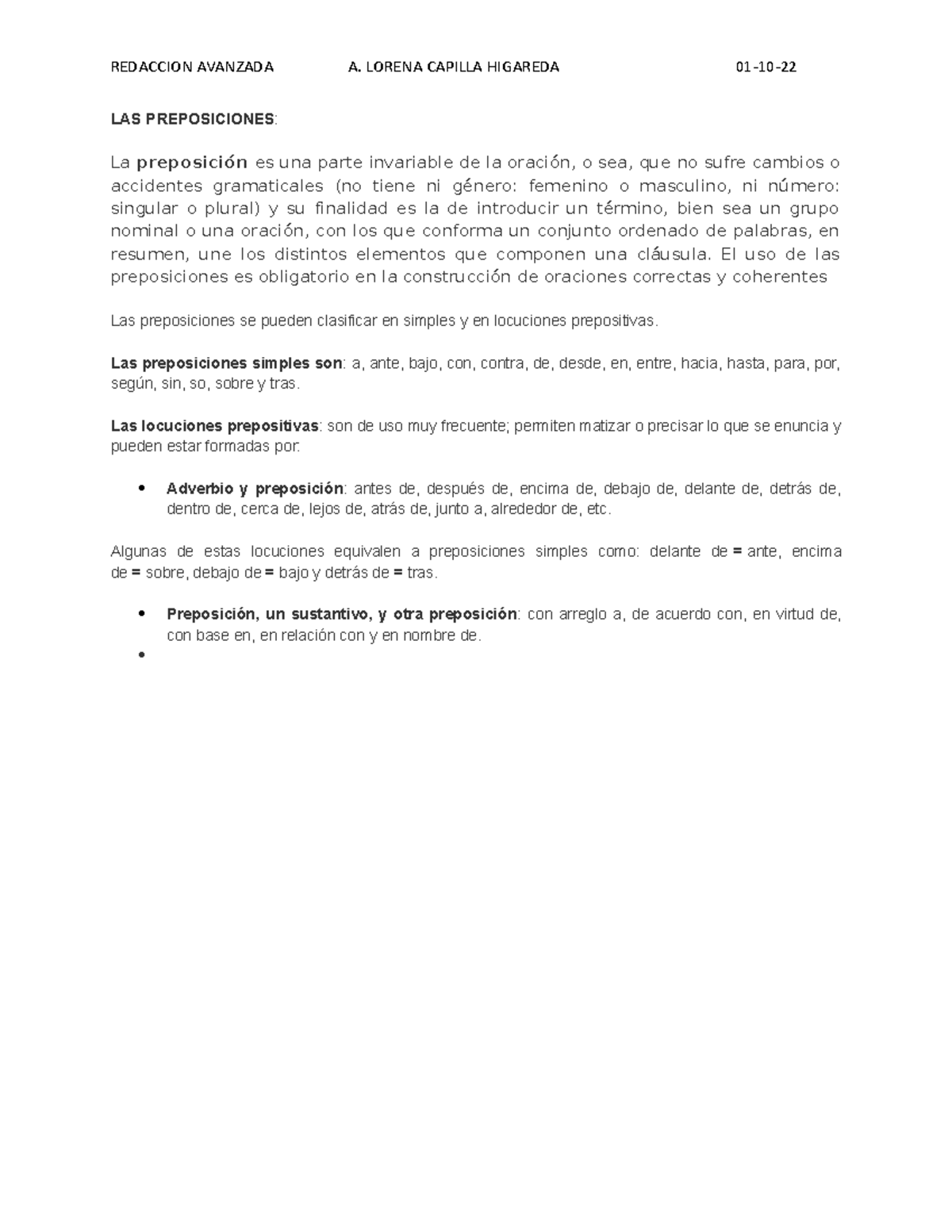 LAS Preposiciones en la Redacción Avanzada: Conceptos Clave - Studocu