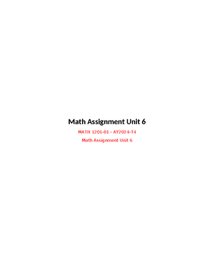 MATH Assignment UNIT 2 - MATH ASSIGNMENT UNIT 2 (COLLEGE ALGEBRA) Task 1: (I) Finding the ...